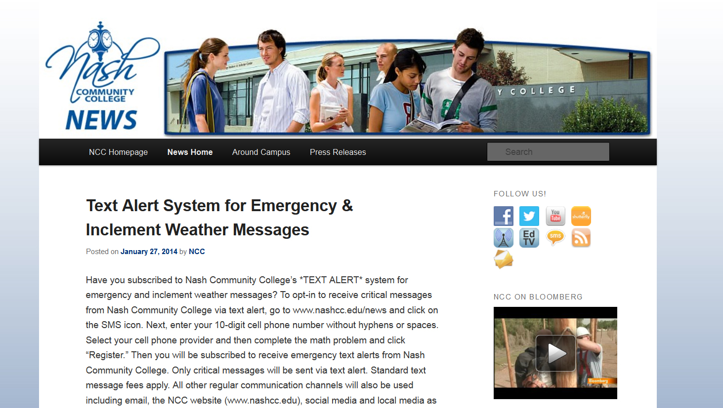 Text Alert System for Emergency & Inclement Weather Messages